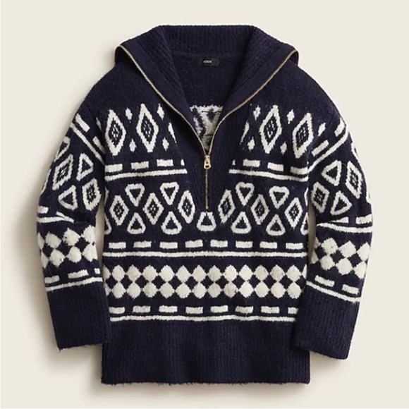 J. Crew | Sweaters | Jcrew Relaxed Halfzip Sweater In Geometric Knit ...